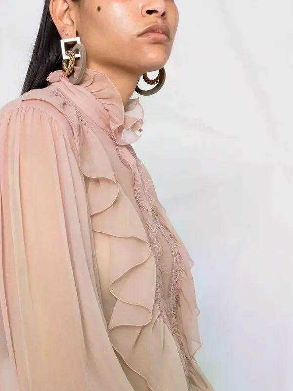 Alberta Ferretti Long-sleeved Ruffled Silk Blouse