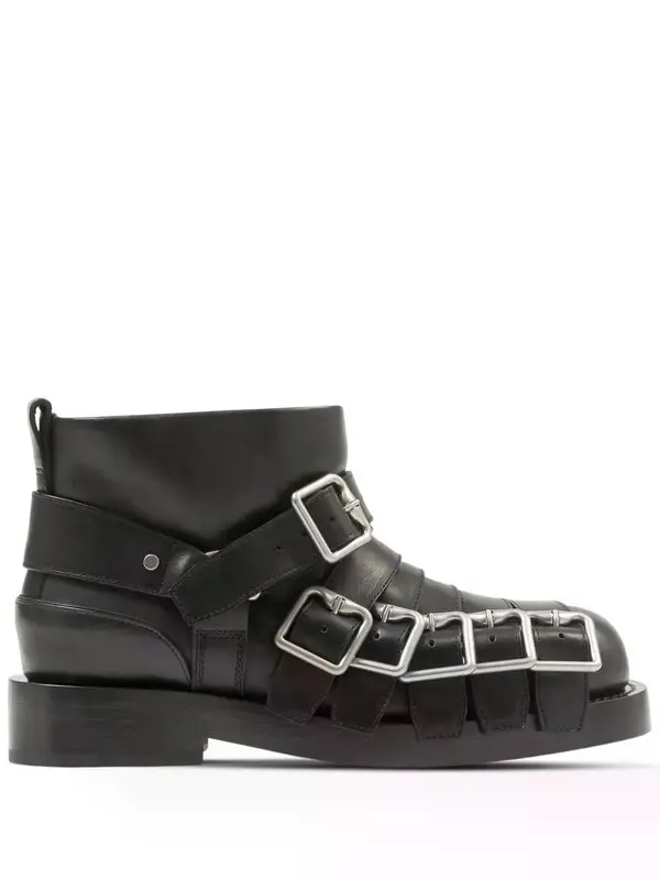 Burberry Buckled Leather Biker Boots - Black