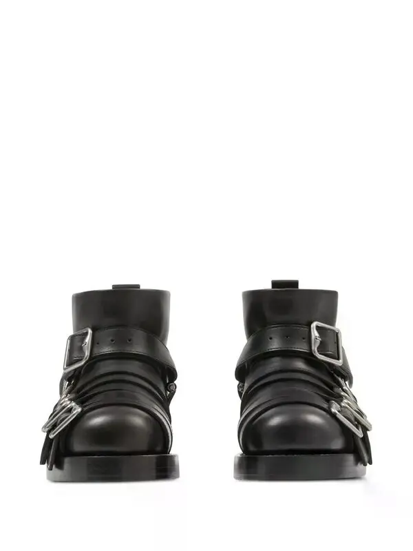 Burberry Buckled Leather Biker Boots - Black