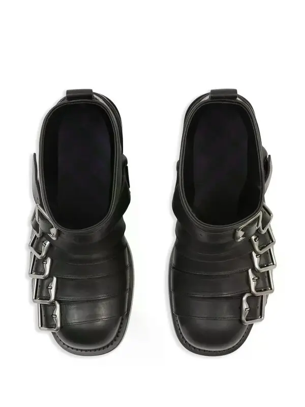 Burberry Buckled Leather Biker Boots - Black