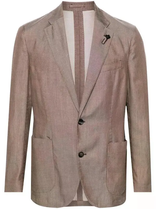 LARDINI Brooch-detail Single-breasted Blazer - Brown