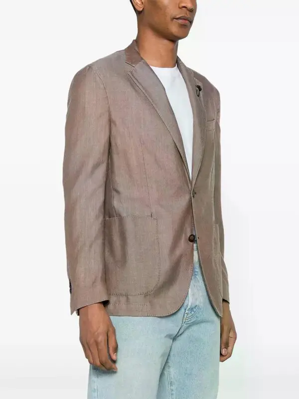 LARDINI Brooch-detail Single-breasted Blazer - Brown