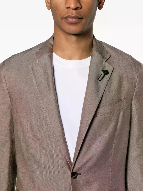 LARDINI Brooch-detail Single-breasted Blazer - Brown