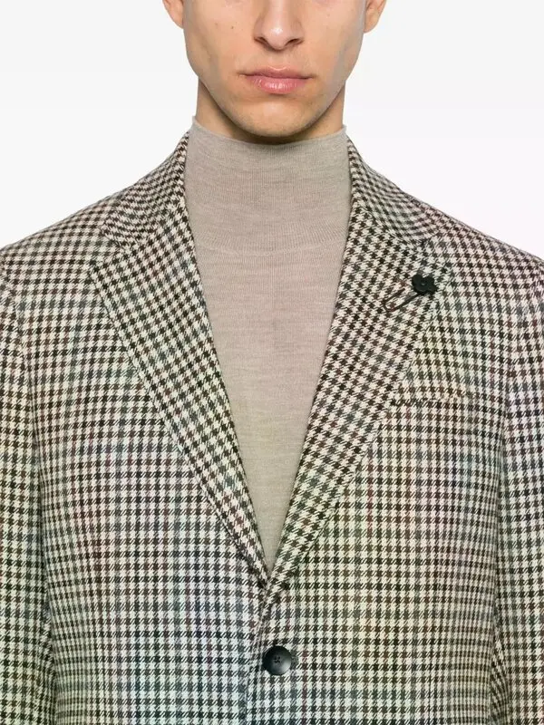 LARDINI Brooch-detail Herringbone Blazer - Brown