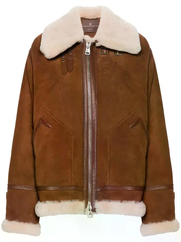 Ermanno Scervino Suede Jacket With Shearling Details - Brown