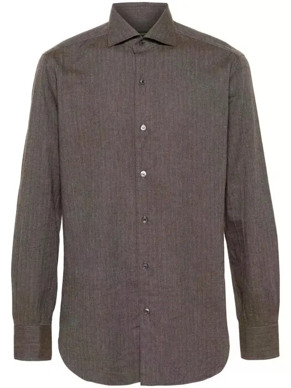 BARBA NAPOLI Herringbone-pattern Shirt - Brown