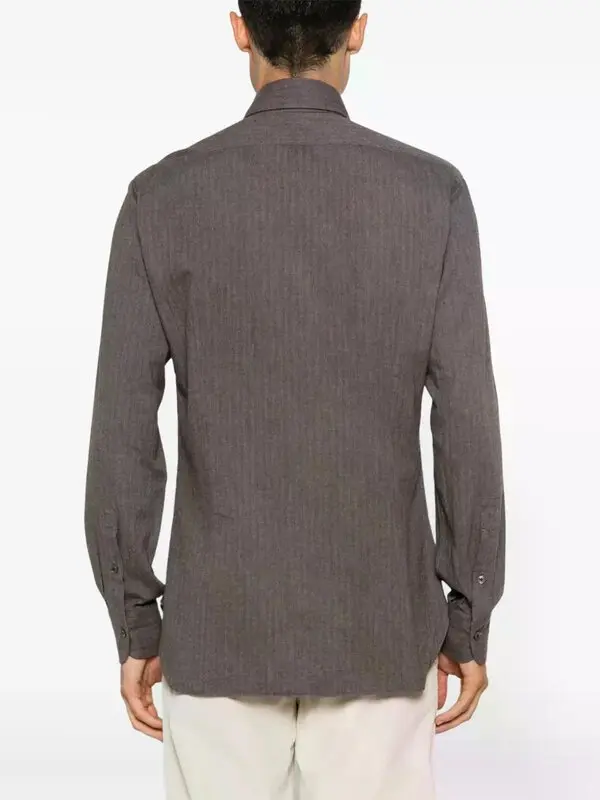 BARBA NAPOLI Herringbone-pattern Shirt - Brown
