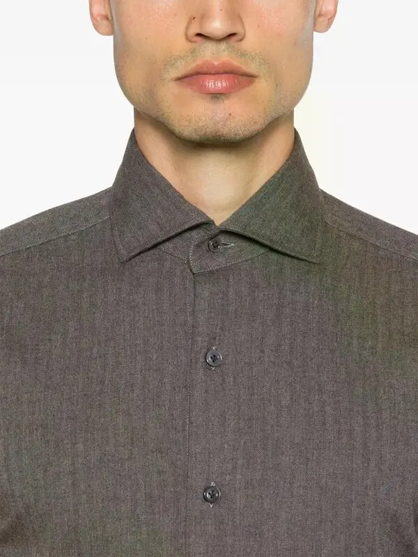 BARBA NAPOLI Herringbone-pattern Shirt - Brown