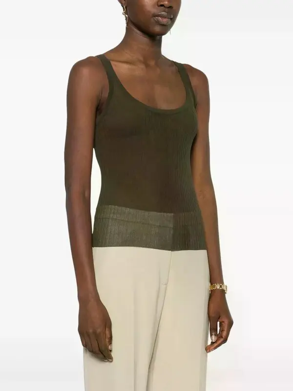 Max Mara Bastia Ribbed Silk Top - Green