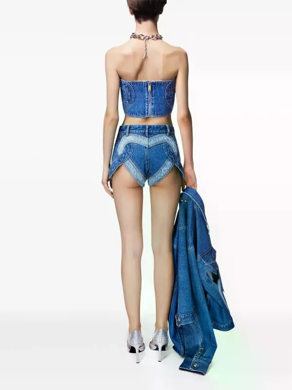 AREA Patchwork Heart-motif Denim Bandeau