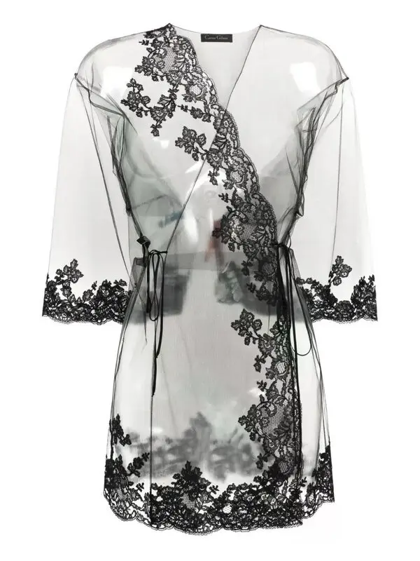 Carine Gilson Lace-detail Tulle Robe - Black