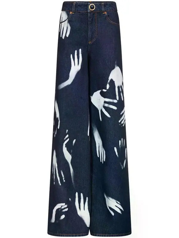 AREA Hand-print Wide-leg Jeans