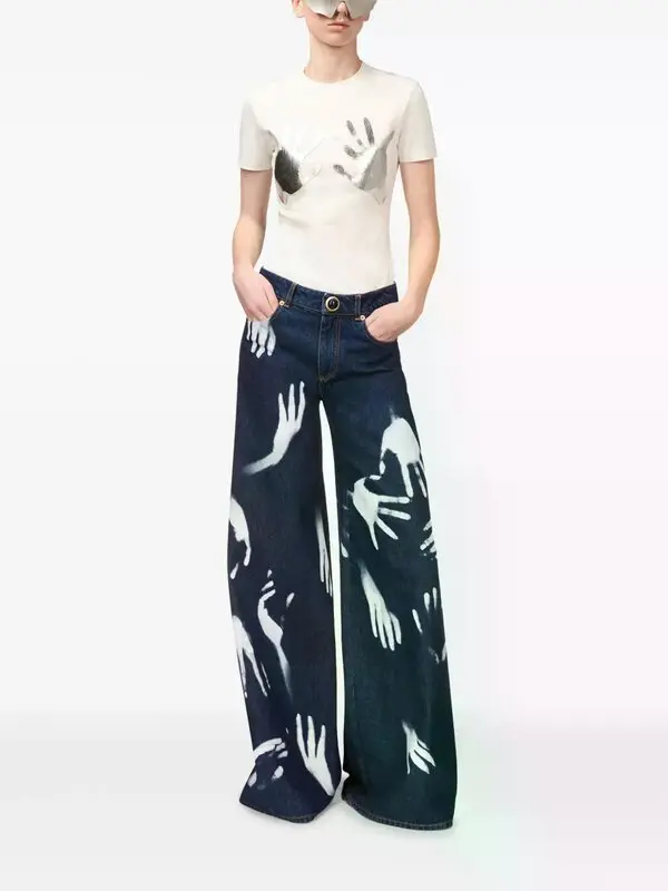 AREA Hand-print Wide-leg Jeans