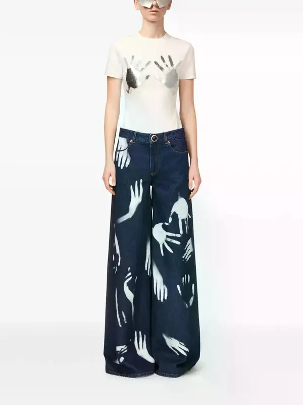 AREA Hand-print Wide-leg Jeans
