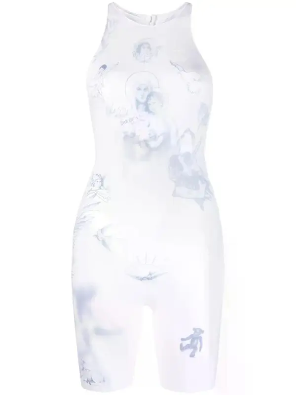 TTSWTRS Graphic-print Sleeveless Playsuit - White