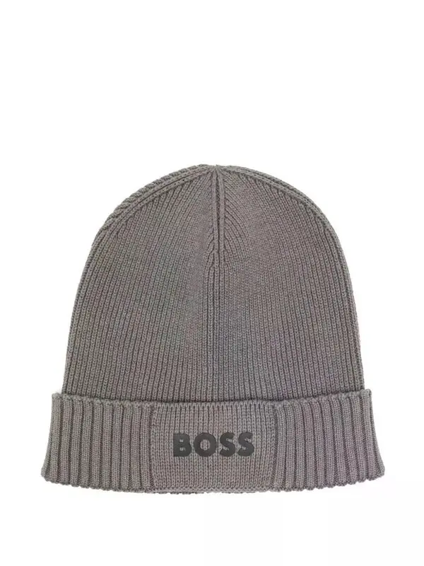 BOSS Beanie With Logo Patch - Grey
