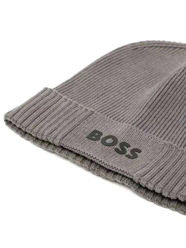BOSS Beanie With Logo Patch - Grey