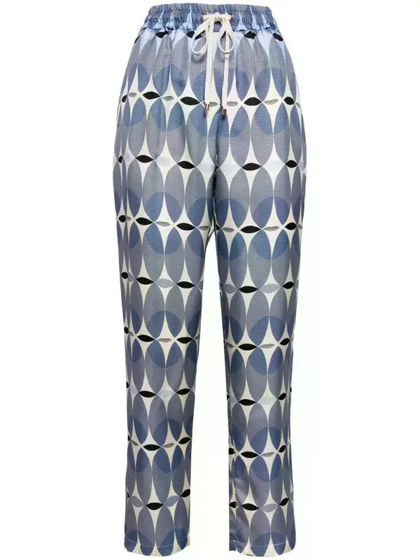 Lorena Antoniazzi Graphic-print Silk Trousers - Blue