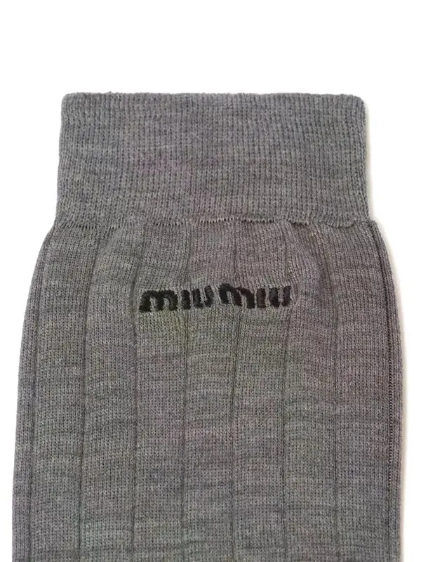 Miu Miu Ribbed Knit Silk Blend Socks - Grey