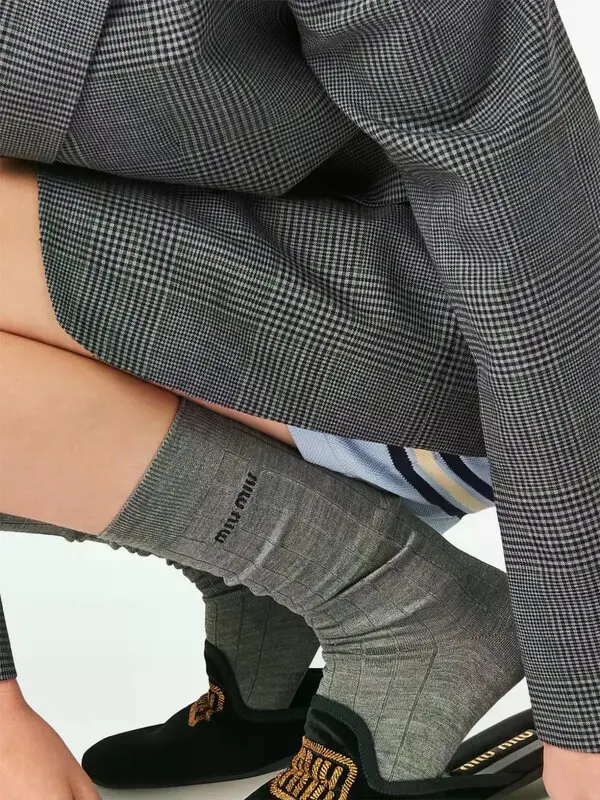 Miu Miu Ribbed Knit Silk Blend Socks - Grey