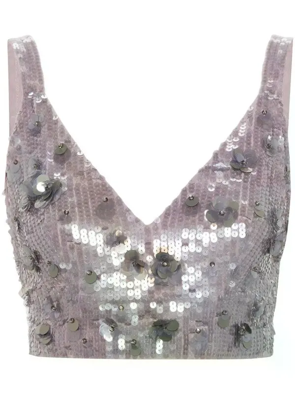 P.a.r.o.s.h Sequin Embellished Cropped Top - Grey