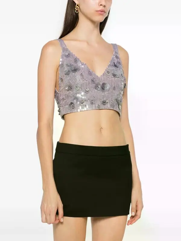 P.a.r.o.s.h Sequin Embellished Cropped Top - Grey