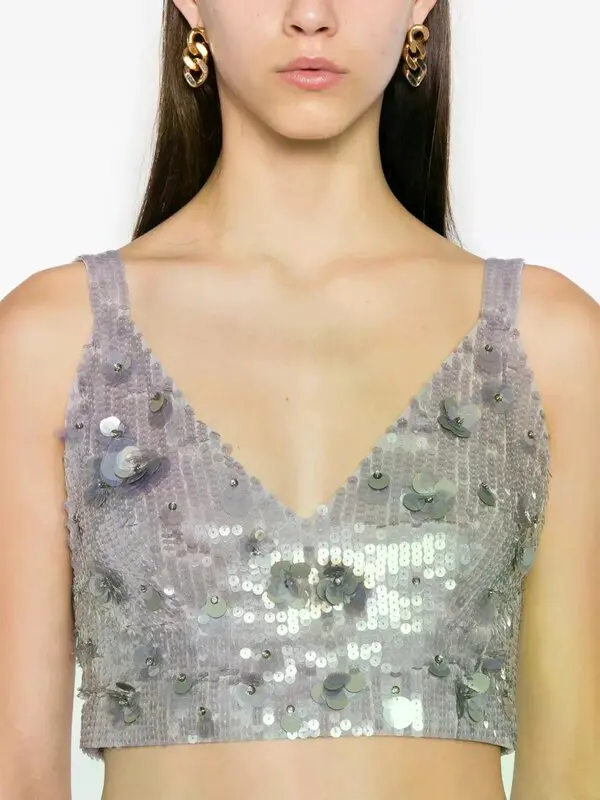 P.a.r.o.s.h Sequin Embellished Cropped Top - Grey