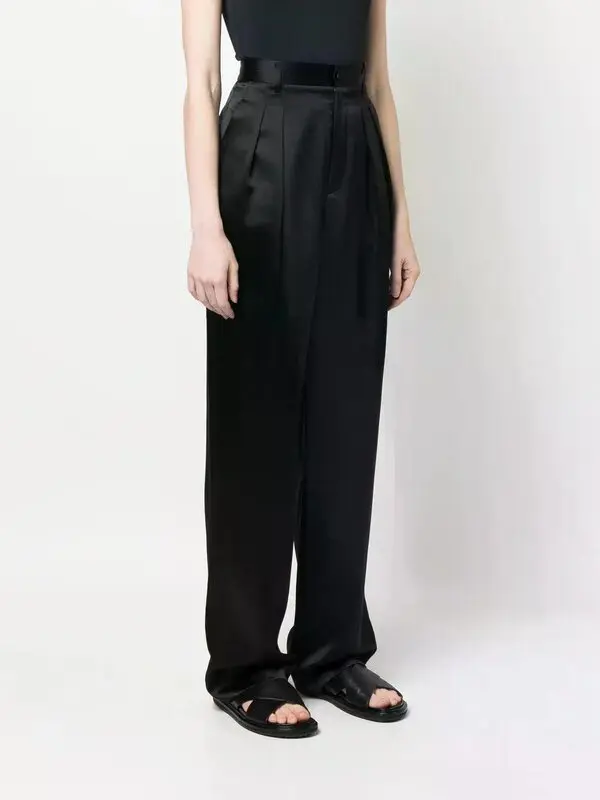 NILI LOTAN Satin Silk Pleated Trousers