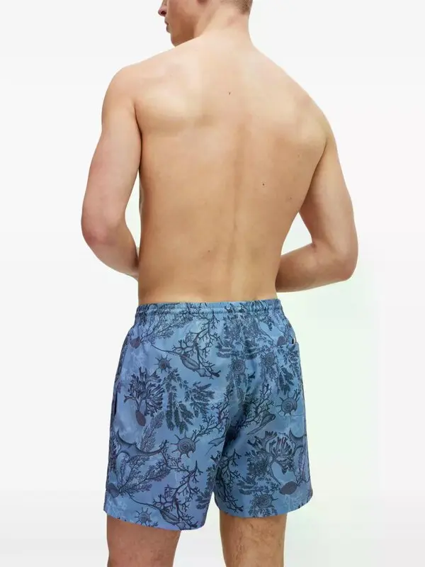 BOSS Floral-print Swim Shorts - Blue