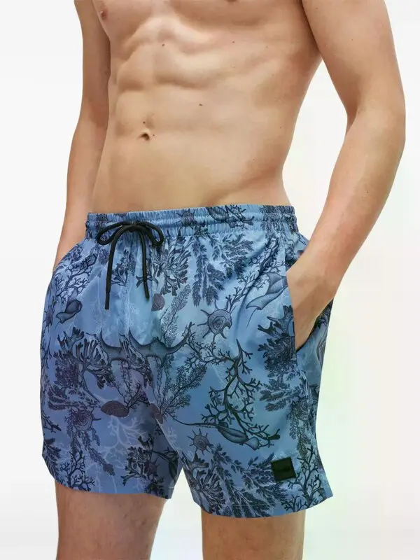BOSS Floral-print Swim Shorts - Blue