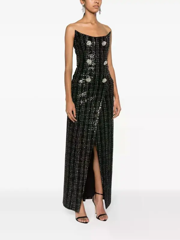 Balmain Sequinned Metallic Tweed Gown