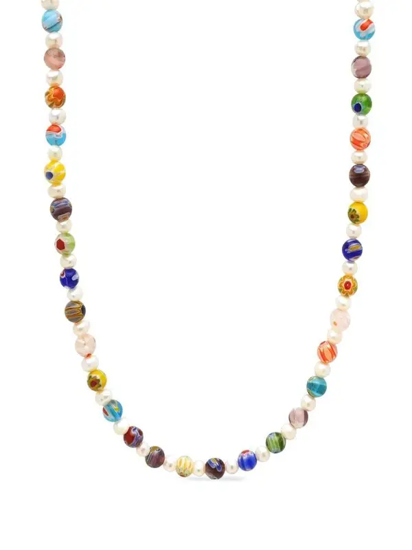 NIALAYA JEWELRY Beaded Pearl Detail Necklace - Silver