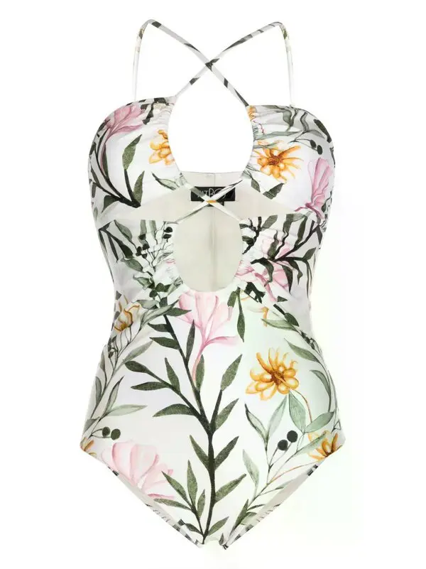 PatBO Jasmine Lace-up Cut-out Swimsuit - Neutrals