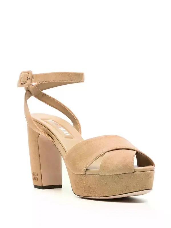 Miu Miu Crossover Suede Platform Sandals - Neutrals