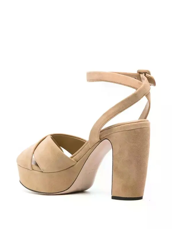 Miu Miu Crossover Suede Platform Sandals - Neutrals