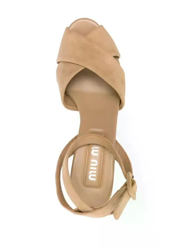 Miu Miu Crossover Suede Platform Sandals - Neutrals