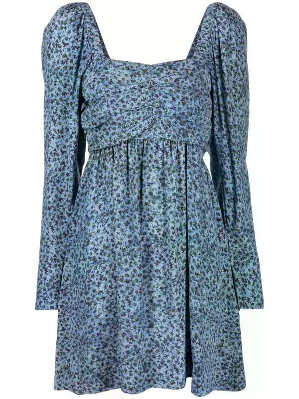 GANNI Daisy-print Crepe Minidress