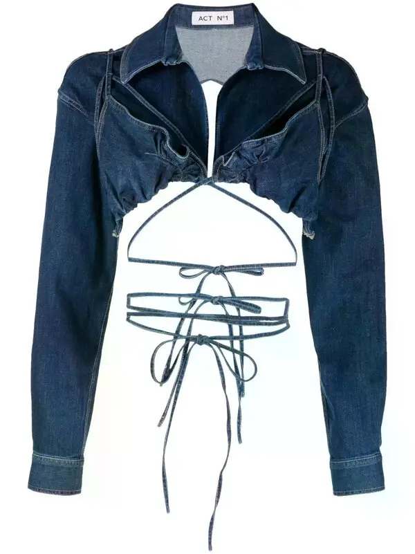 ACT Nº1 Cropped Open-back Denim Blouse - Blue