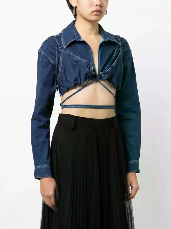 ACT Nº1 Cropped Open-back Denim Blouse