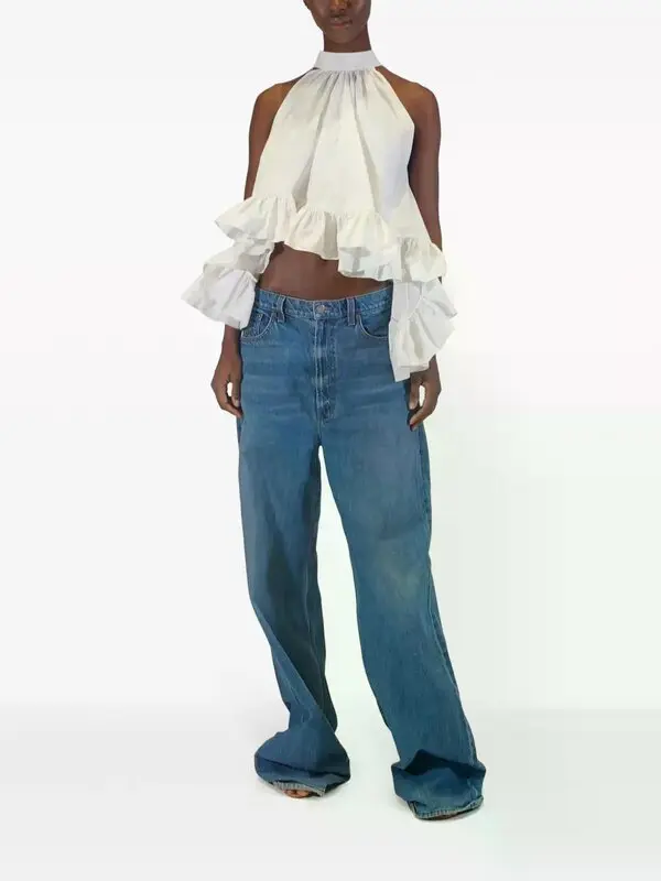 Azeeza Plath Ruffled Cotton Blouse - White