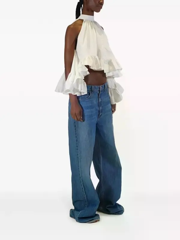 Azeeza Plath Ruffled Cotton Blouse - White