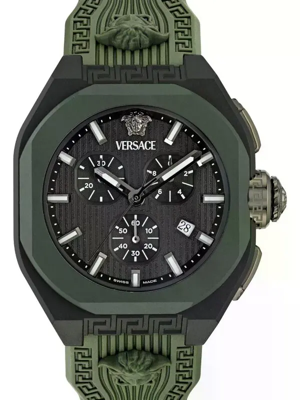Versace Chronograph Watch With Ceramic Case And Rubber Strap