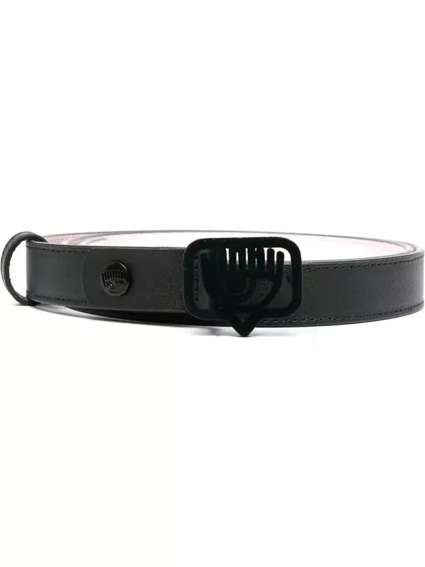 CHIARA FERRAGNI Logo Buckle Leather Belt - Black