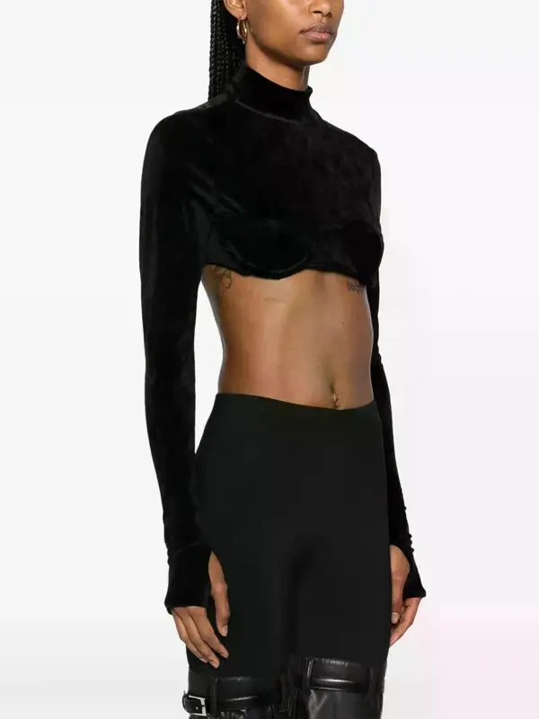 Gcds Velvet-finish High-neck Cropped Top