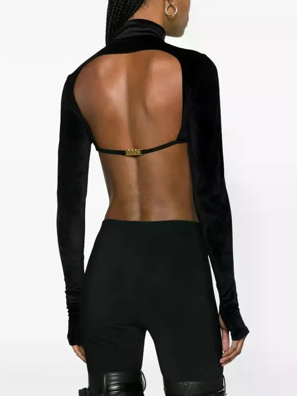 Gcds Velvet-finish High-neck Cropped Top