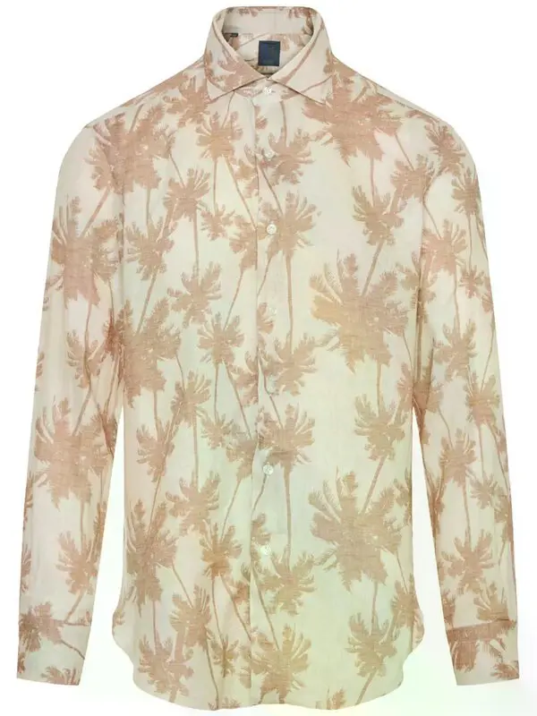 BARBA NAPOLI Palm-tree Print Linen Shirt - Neutrals