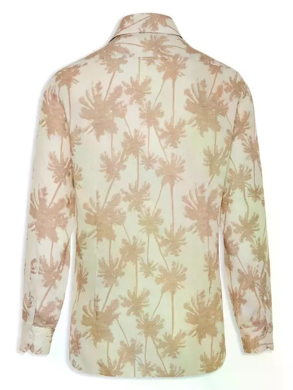 BARBA NAPOLI Palm-tree Print Linen Shirt - Neutrals
