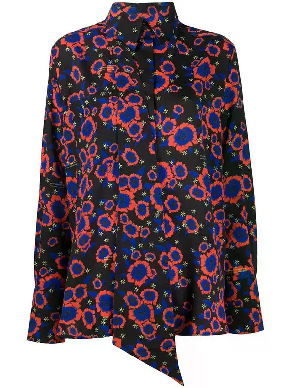 Rokh Floral-print Tie-insert Shirt