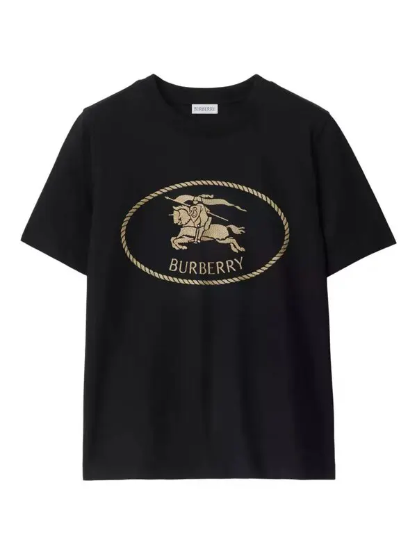 Burberry Cotton T-shirt With Embroidered Equestrian Knight - Black