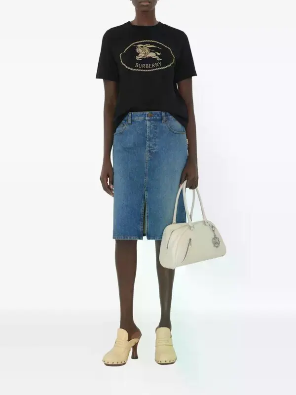 Burberry Cotton T-shirt With Embroidered Equestrian Knight - Black